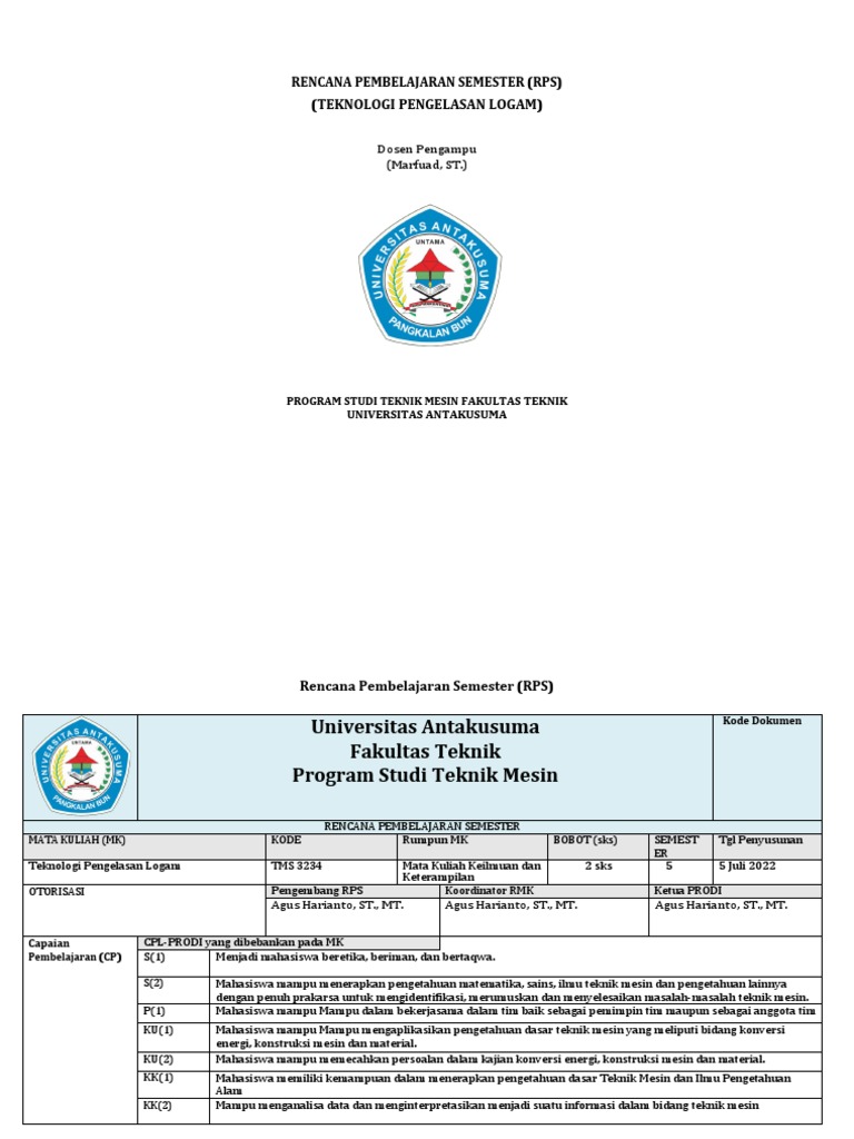 RPS - Marfuad, ST Teknik Pengelasan Logam | PDF