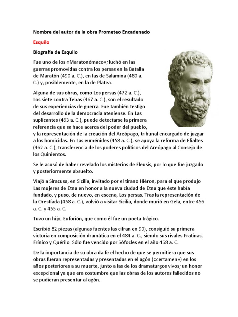 Nombre Del Autor de La Obra Prometeo Encadenado | PDF | Esquilo ...