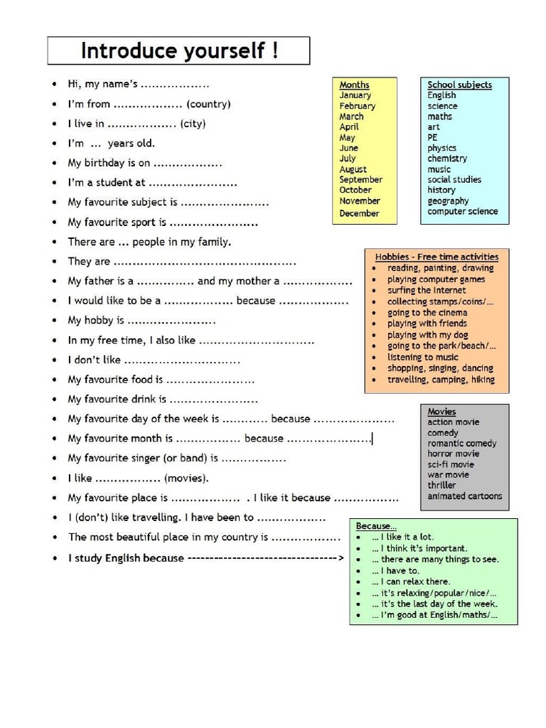Introduce Yourself Sheet | PDF