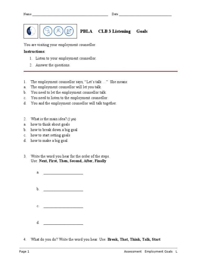 12a PBLA L Goals EG CLB 3 | PDF | Learning | Communication