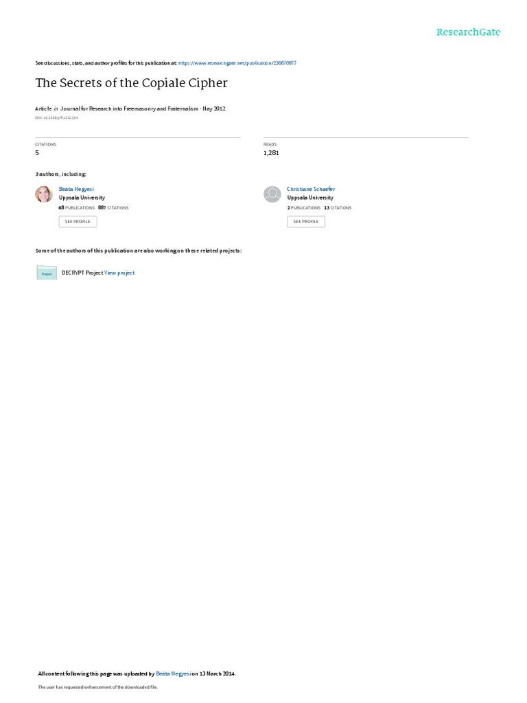 The Secrets of The Copiale Cipher | PDF | Internet | Cryptography