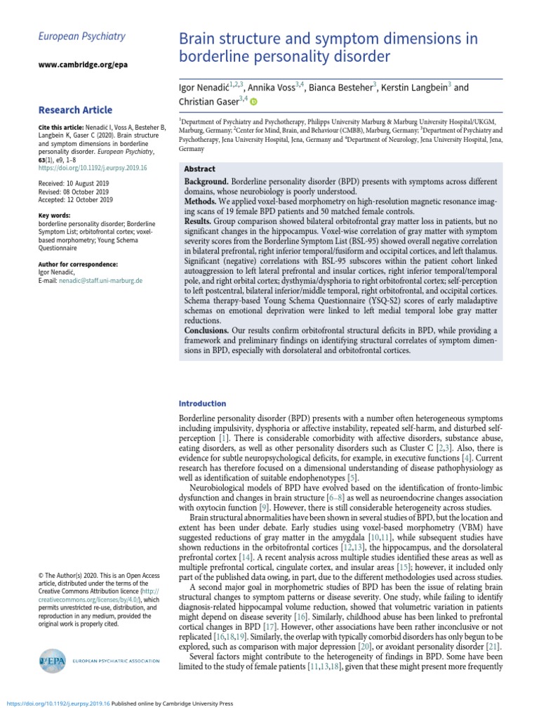 Brain Structure and Symptom Dimensions in Borderline Personality ...
