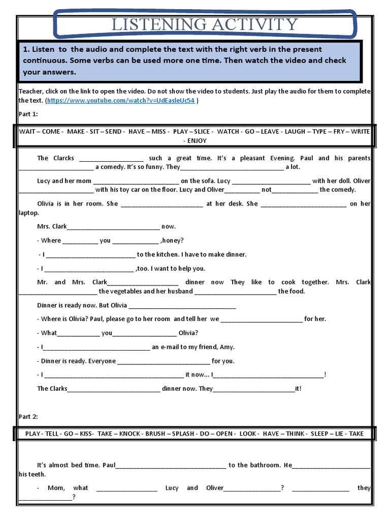 Listening Activity | PDF | Relaciones personales, crianza y desarrollo ...