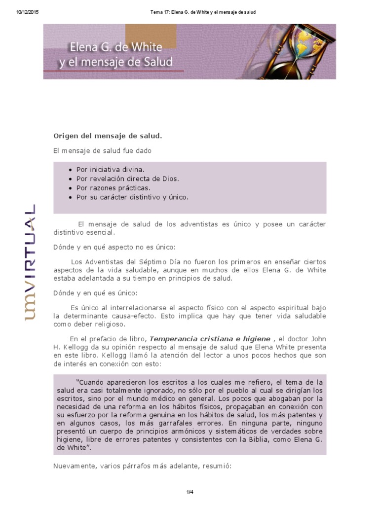 Mensaje de Salud de Elena G. White | PDF | Iglesia Adventista del ...