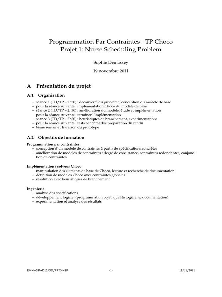 Programmation Par Contraintes - TP Choco Projet 1 - Nurse Scheduling ...