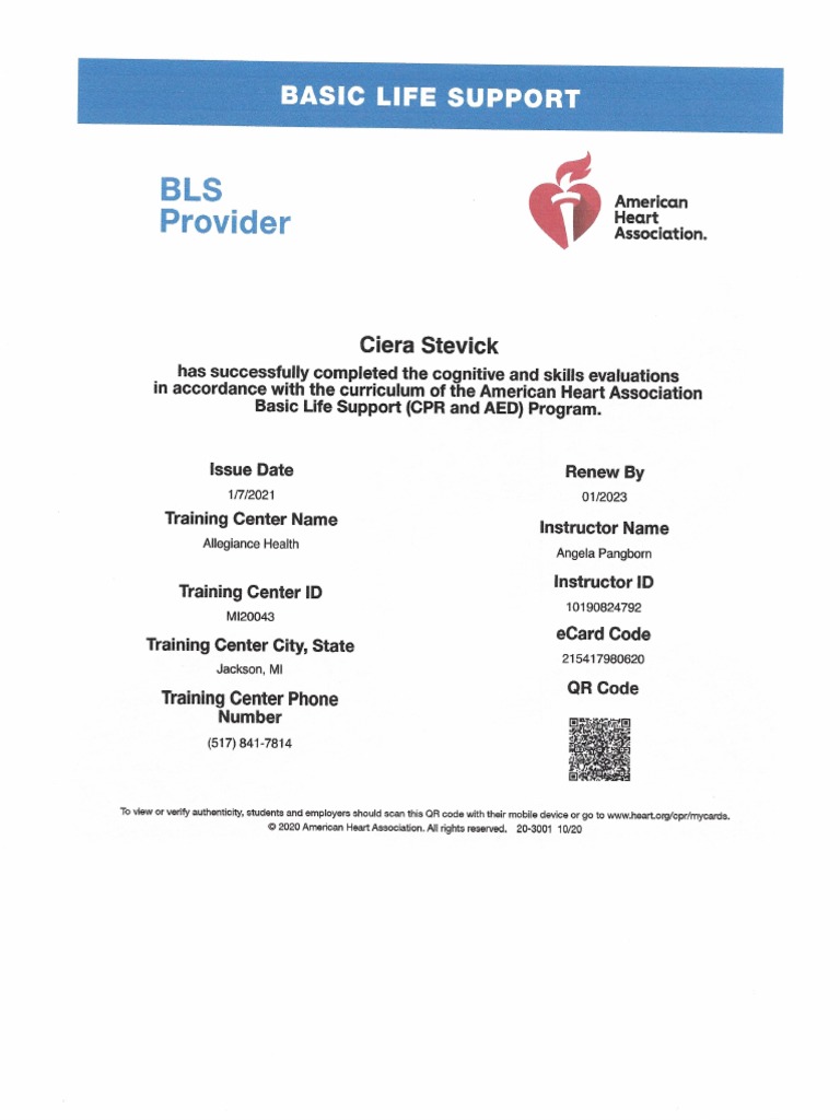 Bls Cert Card | PDF