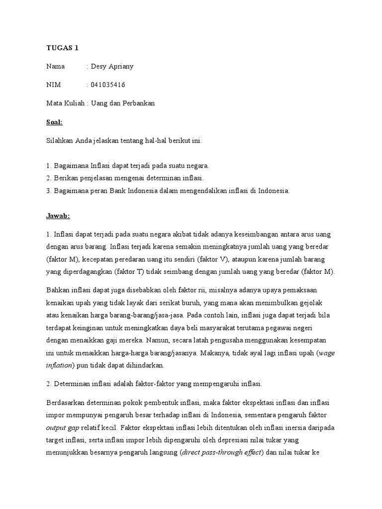 Tugas 1 Uang Dan Perbankan | PDF