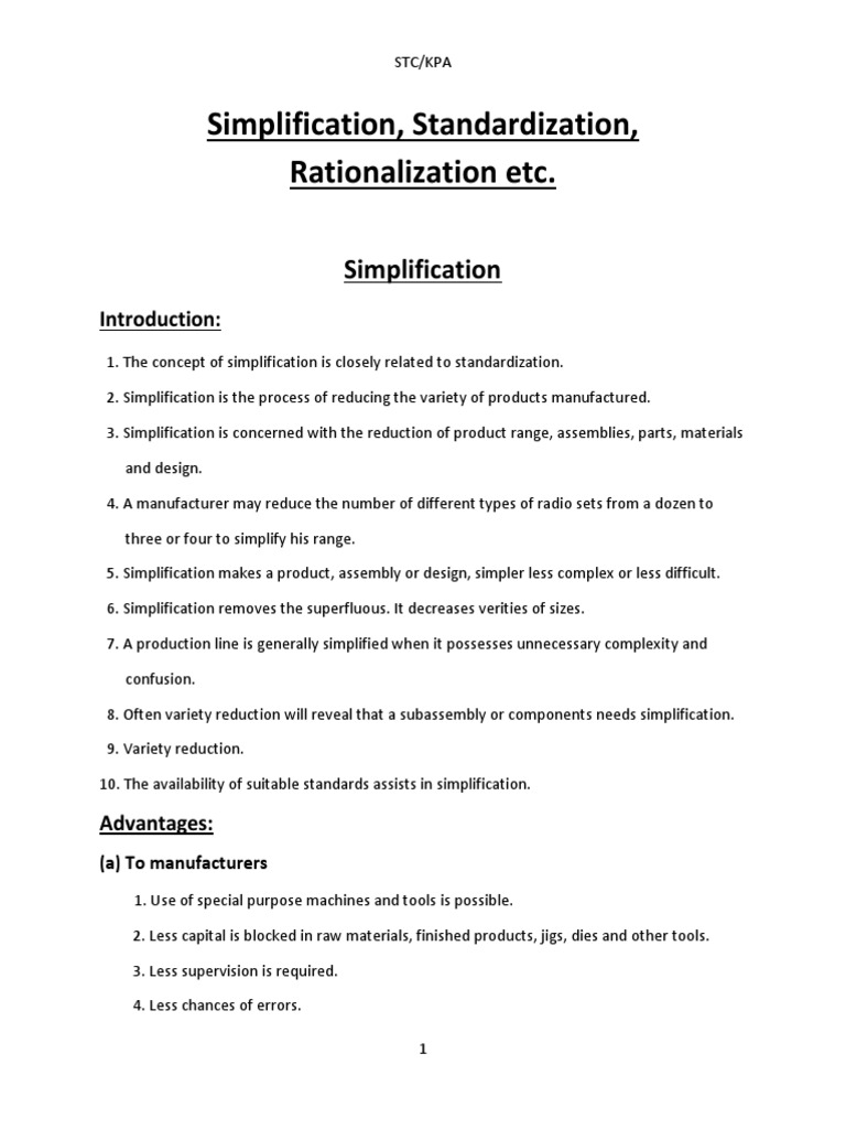 Standardization, Rationalization, Specification Etc. | PDF ...