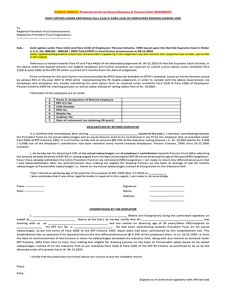 Eps 95 Option Format Pdf Salary Pension