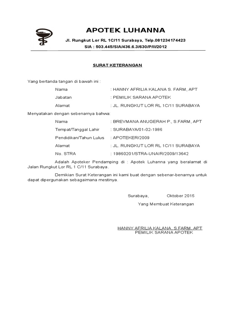 Kop Apotek Manggala Farma Luhanna | PDF