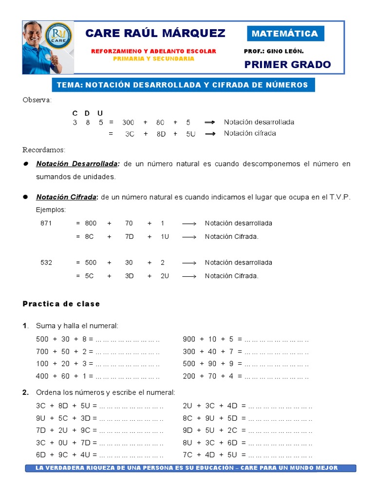24 II Notación Desarrollada y Cifrada de Un Número | PDF | Matemáticas | Notación Matemática