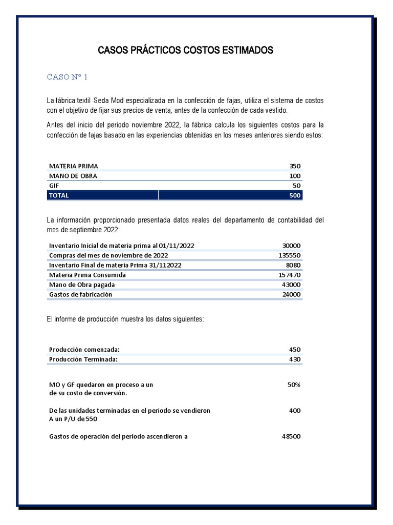 Casos Prácticos Costos Estimados | PDF Casos Prácticos Costos Estimados | PDF