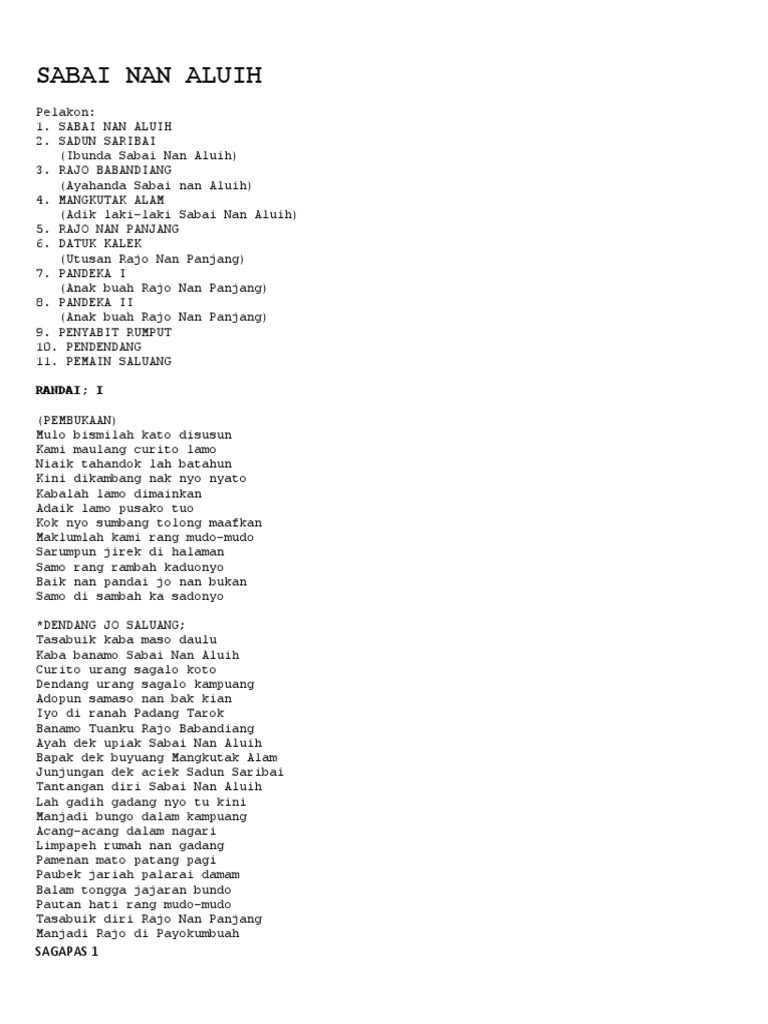 Teks Randai Sabai Nan Aluih | PDF