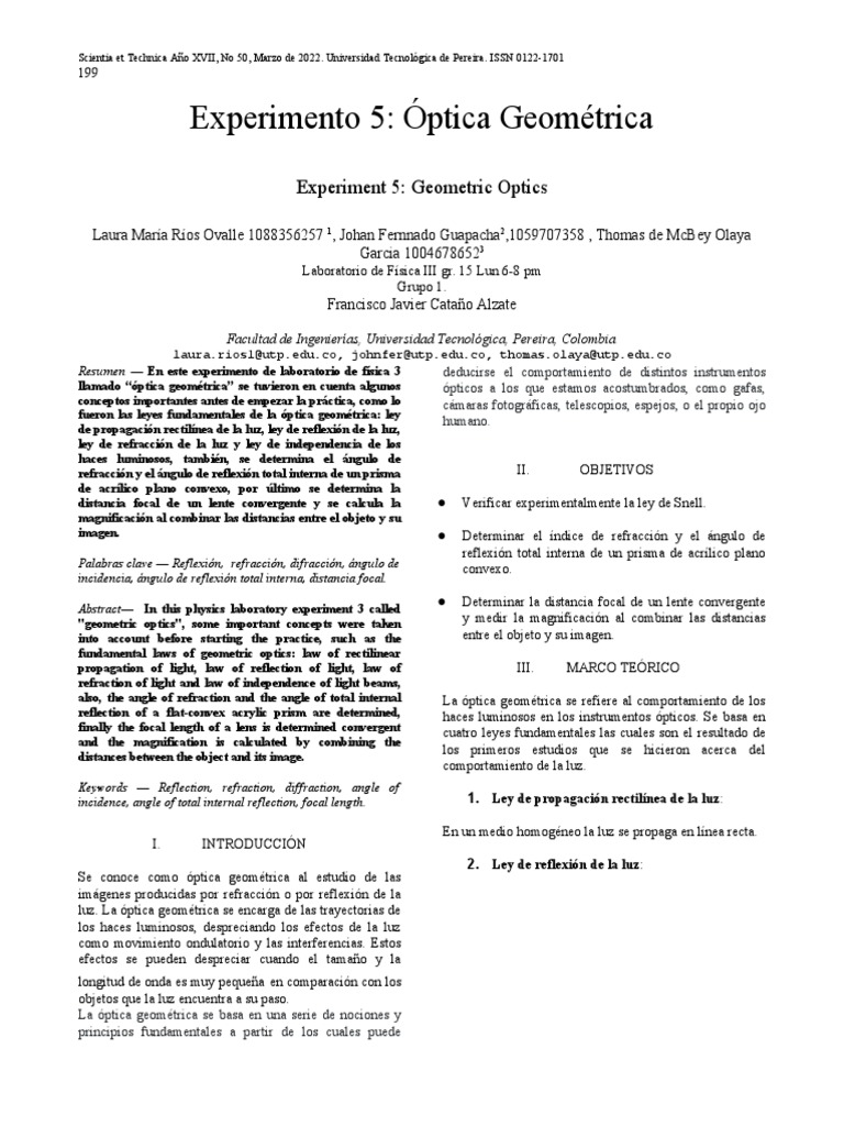 Experimento 5 - Óptica Geométrica. | PDF | Óptica | Refracción