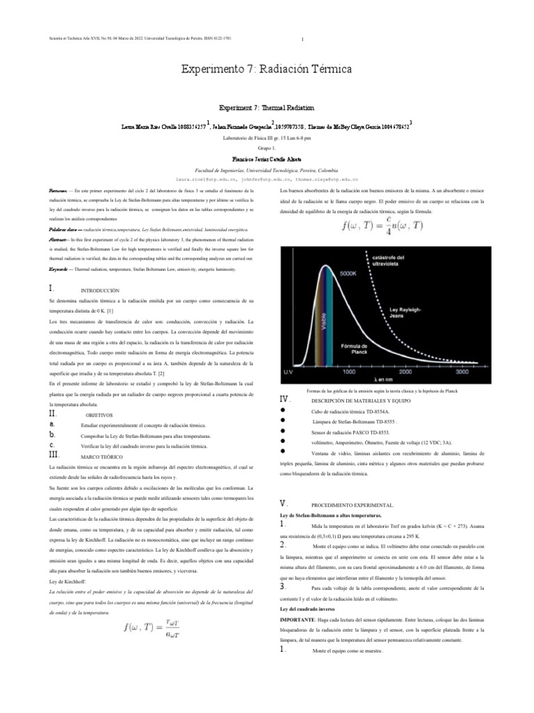 Experimento 7 - Radiación Térmica | PDF | Química | Electrodinámica