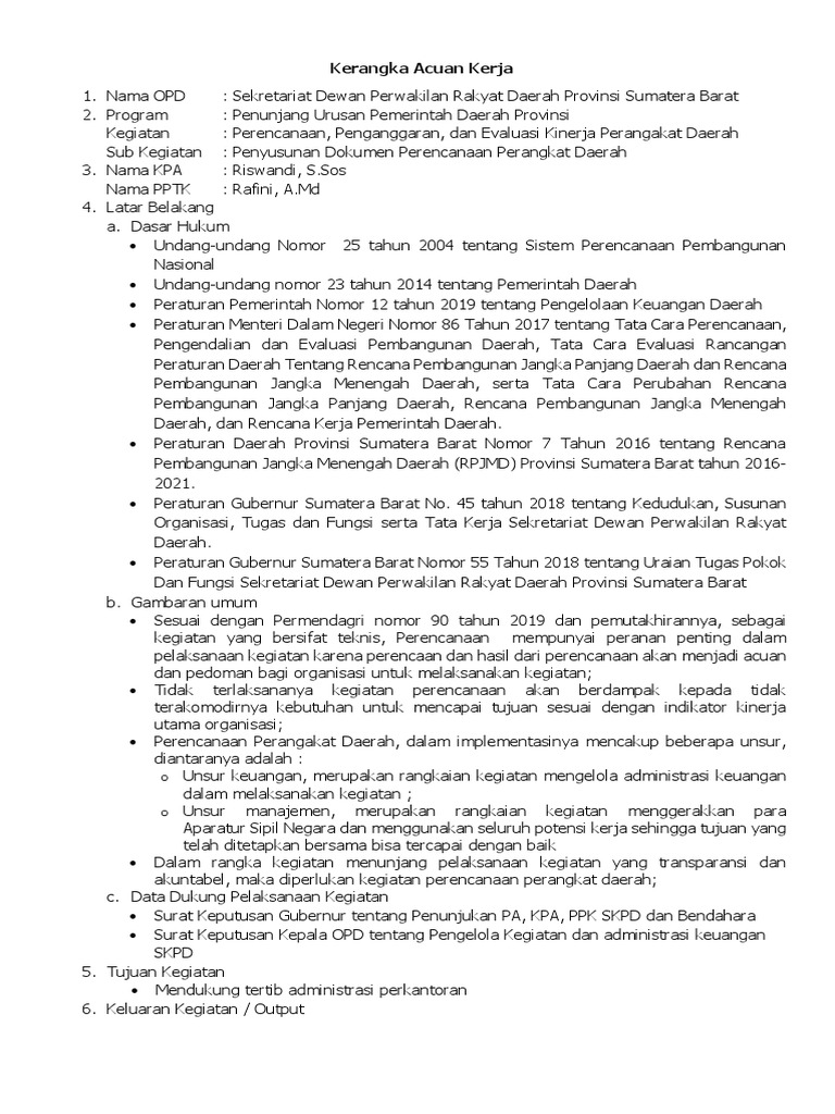 29 KAK Penyusunan Dokumen Perencanaan Perangkat Daerah | PDF