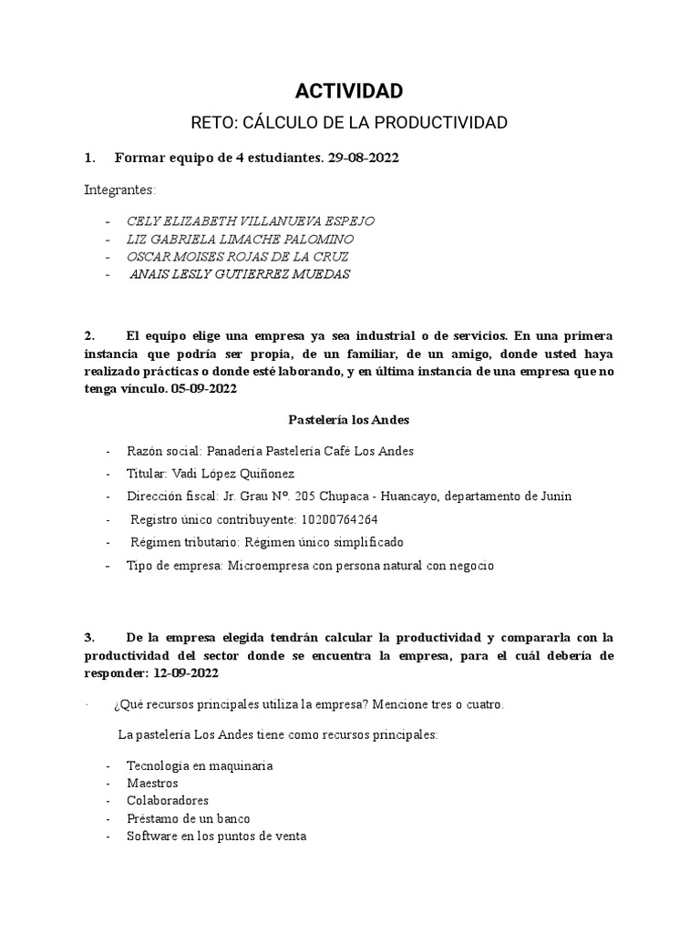 Calculo De La Produccion Pdf Panes Business