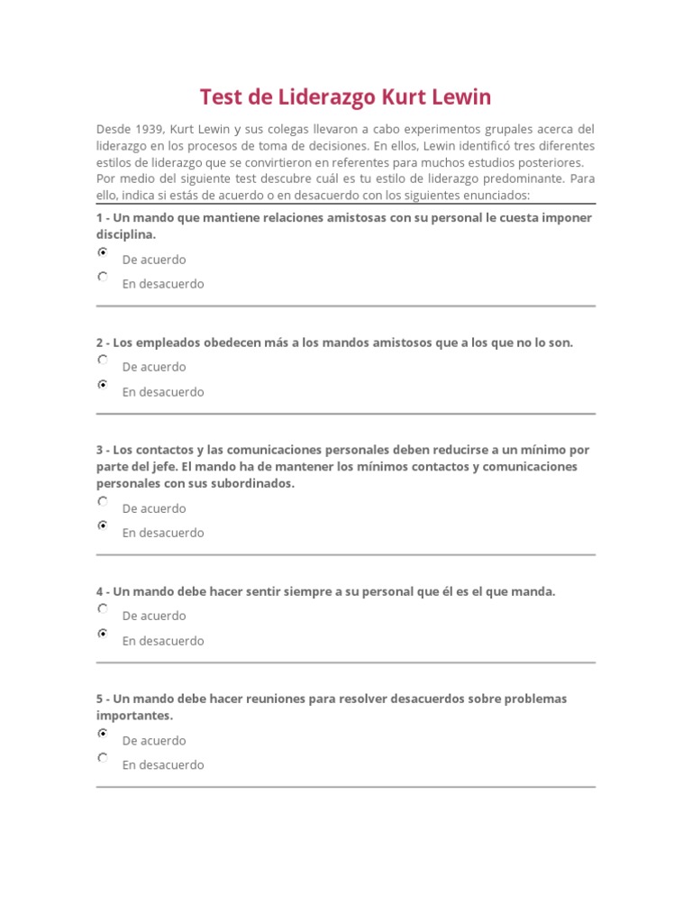 Test de Liderazgo Kurt Lewin | PDF | Liderazgo