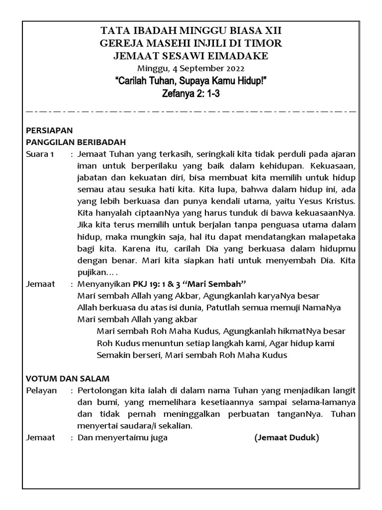 Liturgi Ibadah Minggu 4922 | PDF