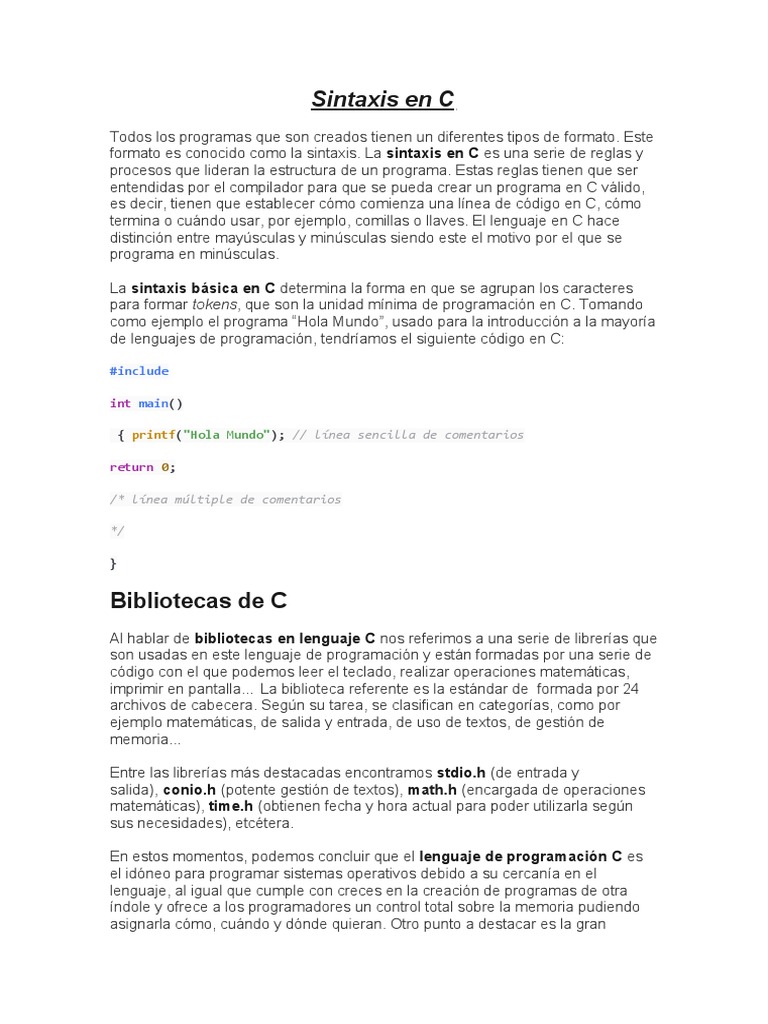 Sintaxis en C | PDF | Informática