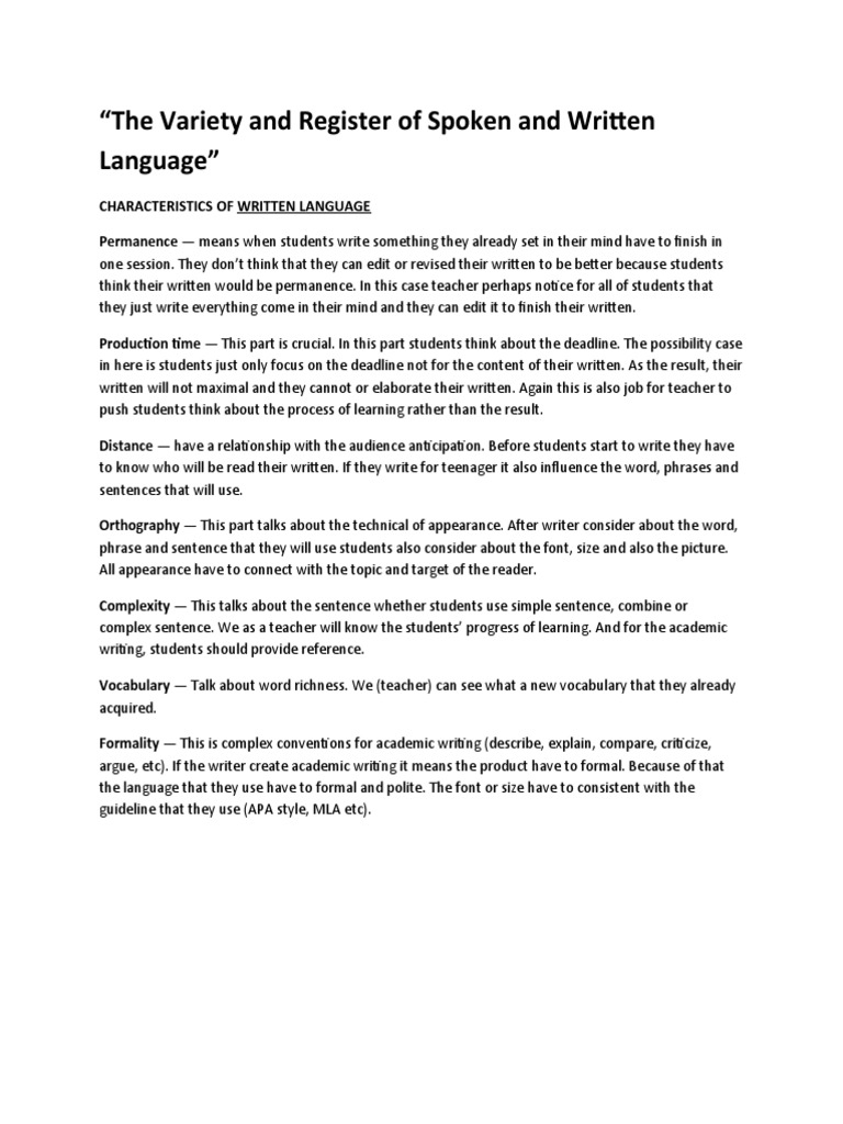Variety and Register of Spoken and Written Language | PDF | Linguistics ...