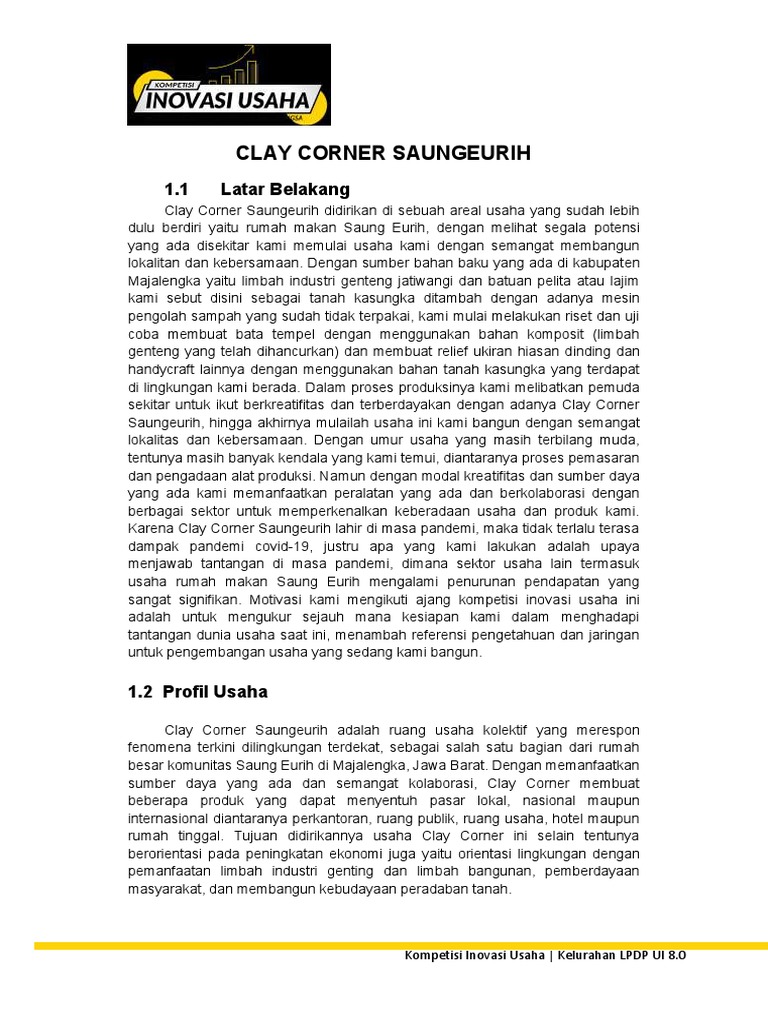 Clay Corner - Kompetisi Inovasi Usaha | PDF | Karier & Perkembangan | Seni