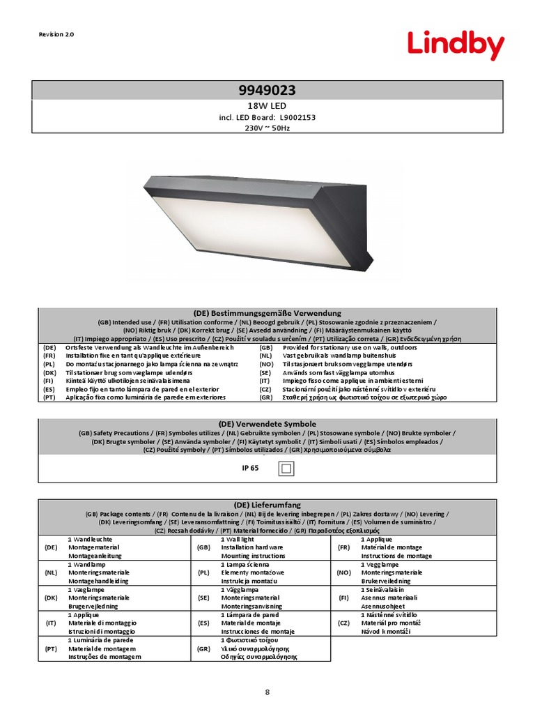 18W Led: Incl. LED Board: L9002153 230V 50Hz | PDF