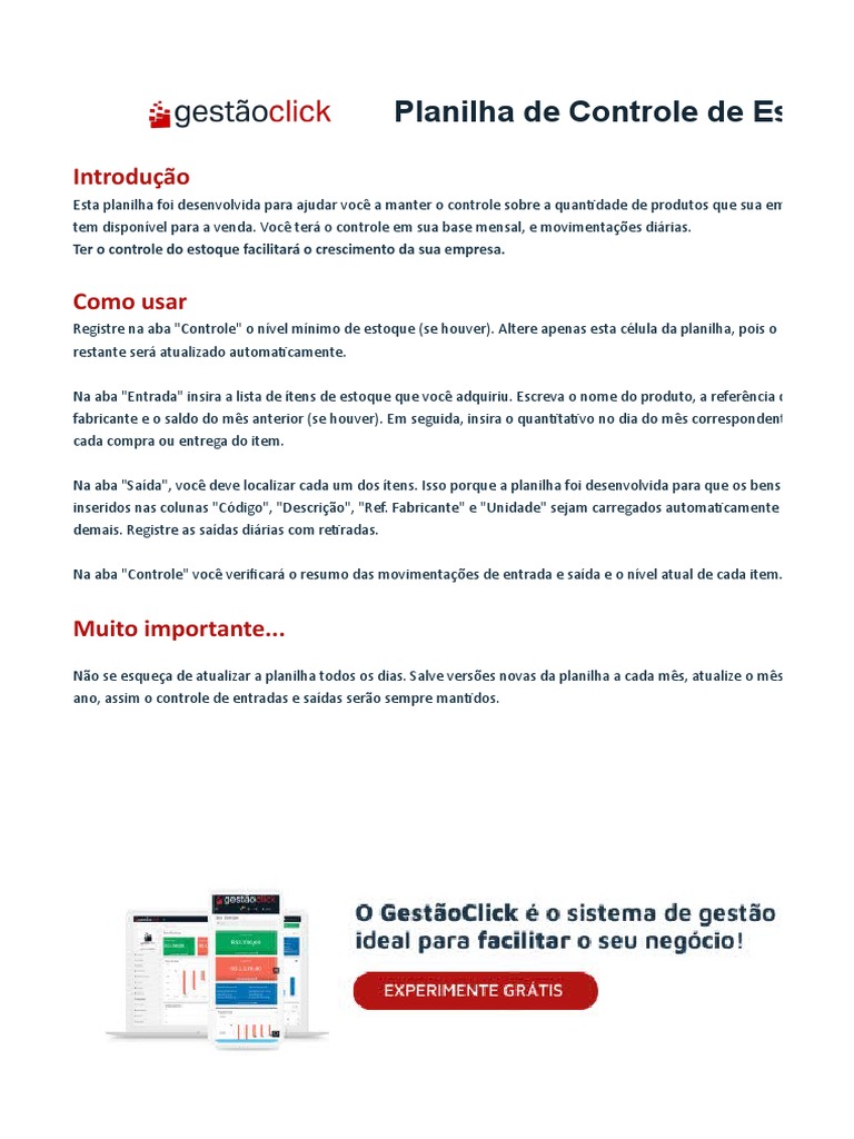 Planilha de Controle de Estoque | PDF