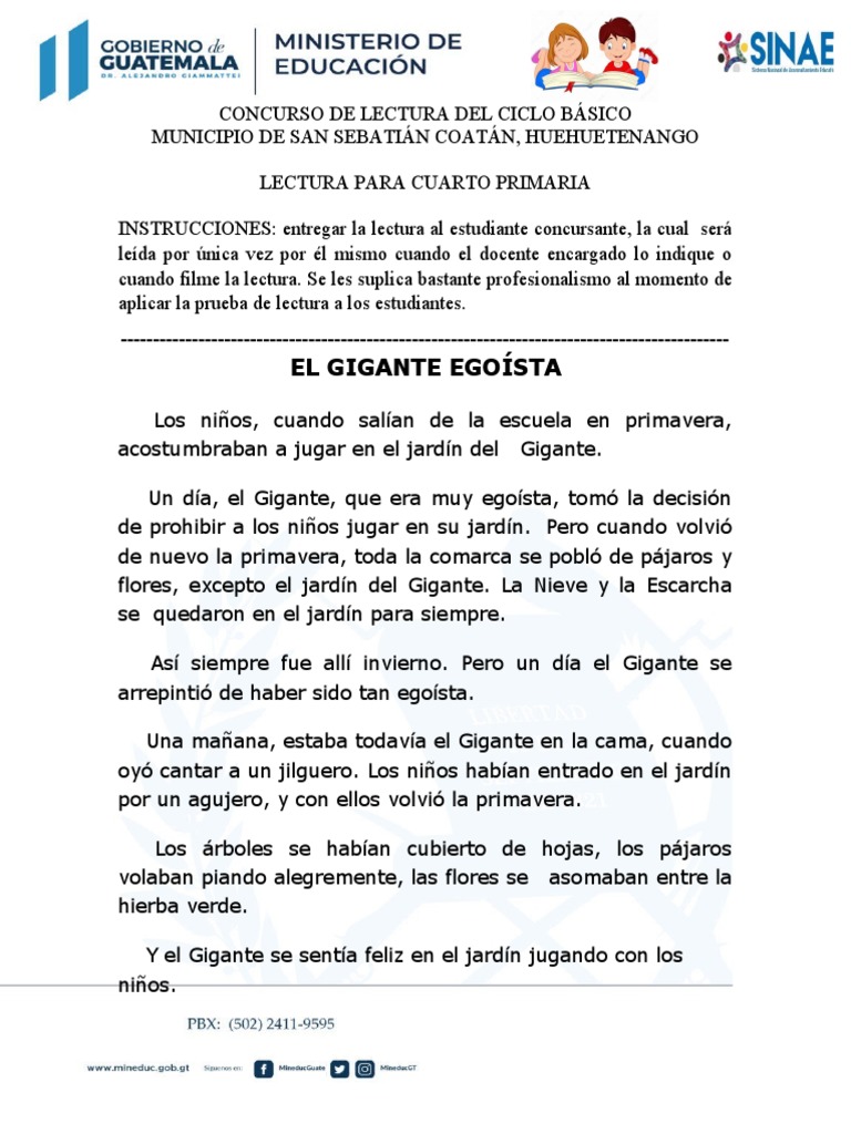 Lectura Para Cuarto Primaria Pdf