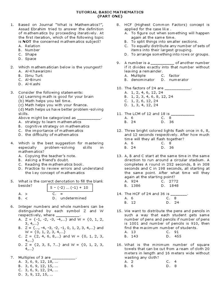 Tutorial Basic Mathematics Pdf Mathematics Arithmetic