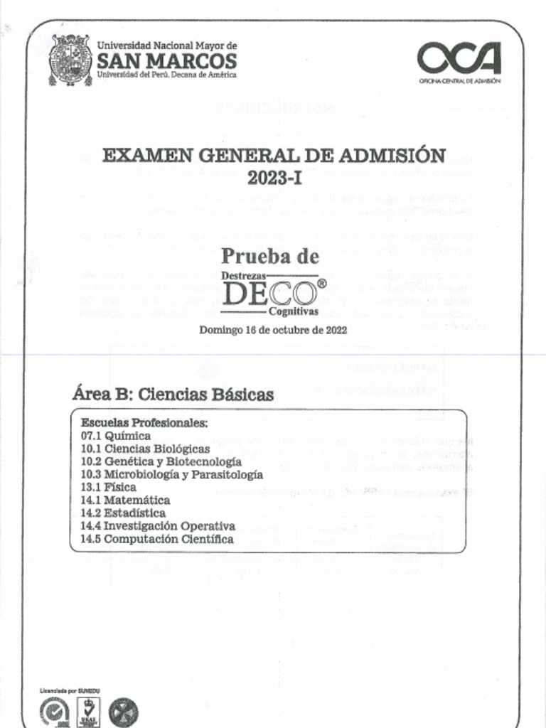 Examen de Admisión 2023-I ÁREA B | PDF