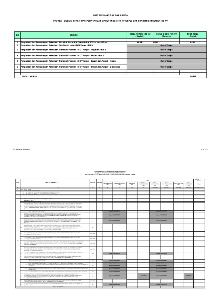 Inquiry Installation GITET 500kV Ampel - Price Schedule (R01) | PDF ...