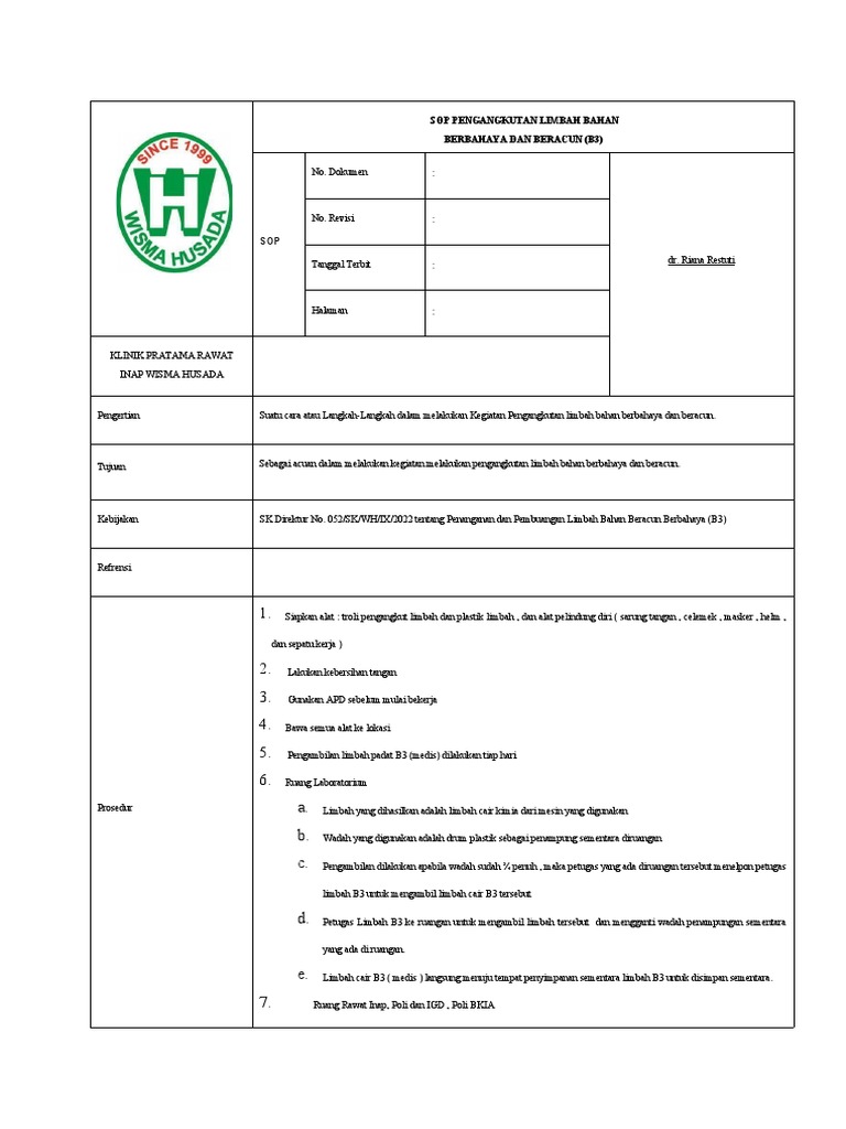 Sop Pengangkutan Limbah B3 | PDF