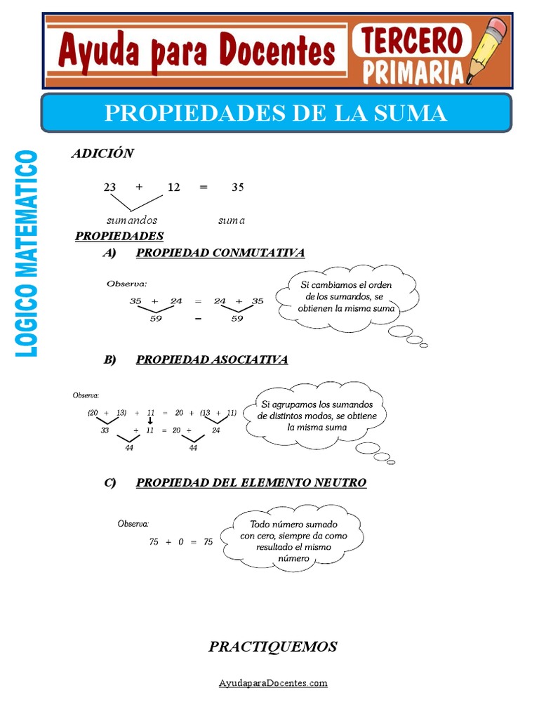 Fichas de Propiedades de La Suma para Tercero de Primaria | PDF