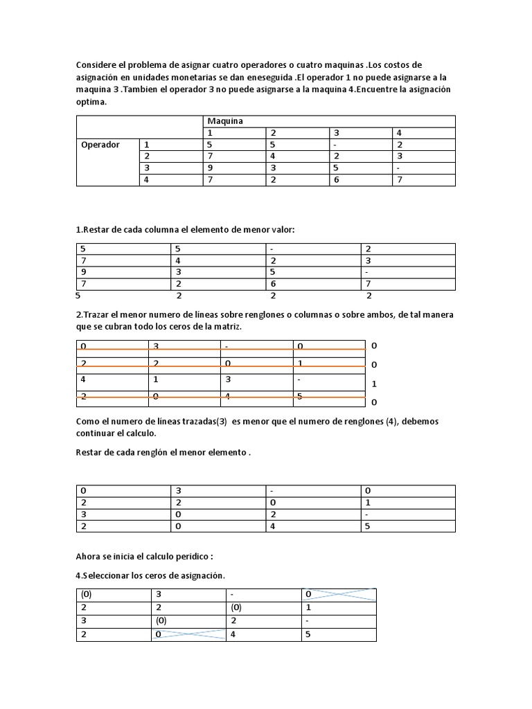 Considere El Problema de Asignar Cuatro Operadores o Cuatro Maquinas Sea | PDF | Matriz ...