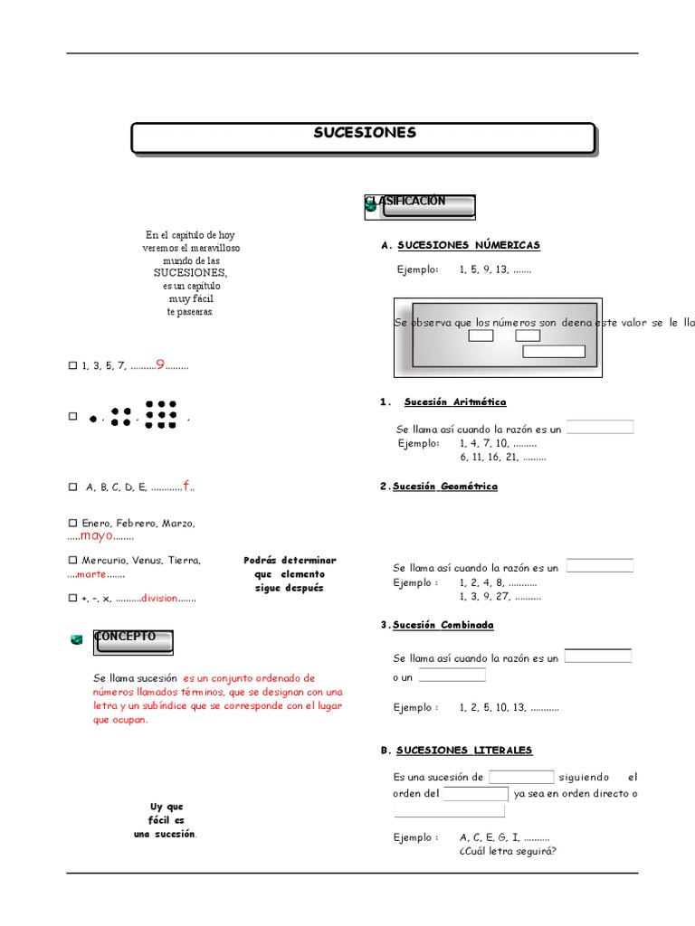 Ejercicios de Sucesiones Numéricas | PDF | Secuencia | Matemáticas