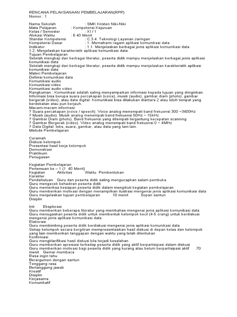 RPP Teknologi Layanan Jaringan Kelas XI TKJ | PDF