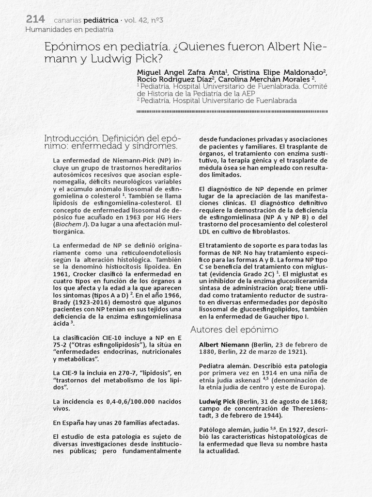 Epónimos en Pediatría. ¿Quienes Fueron Albert Nie-Mann y Ludwig Pick ...