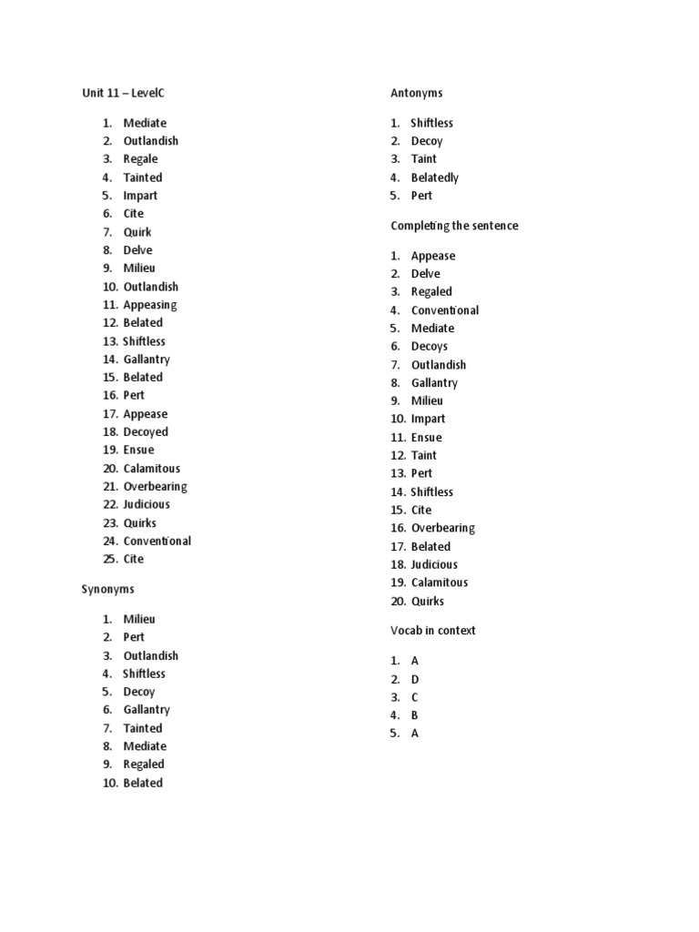 Vocabulary Workshop Level C Unit 11 | PDF