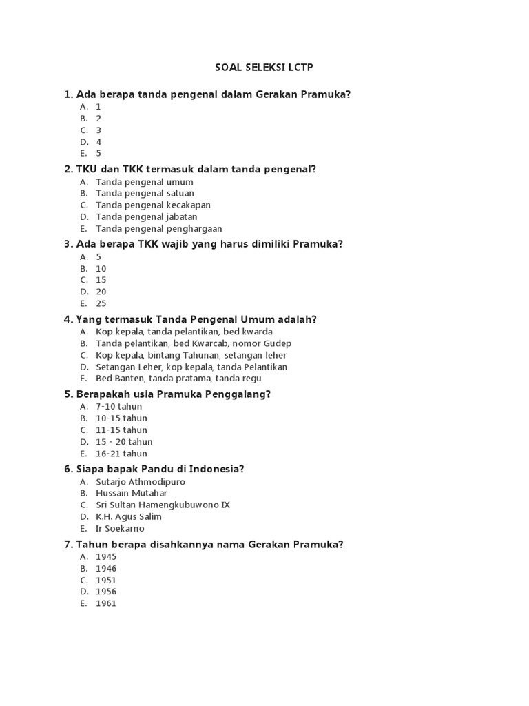 Soal Seleksi LCTP Pramuka | PDF