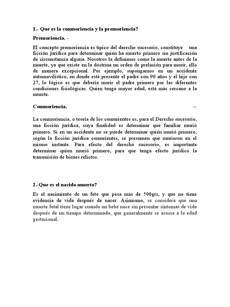 Premoriencia-Conmoriencia | PDF | Muerte | Instituciones sociales