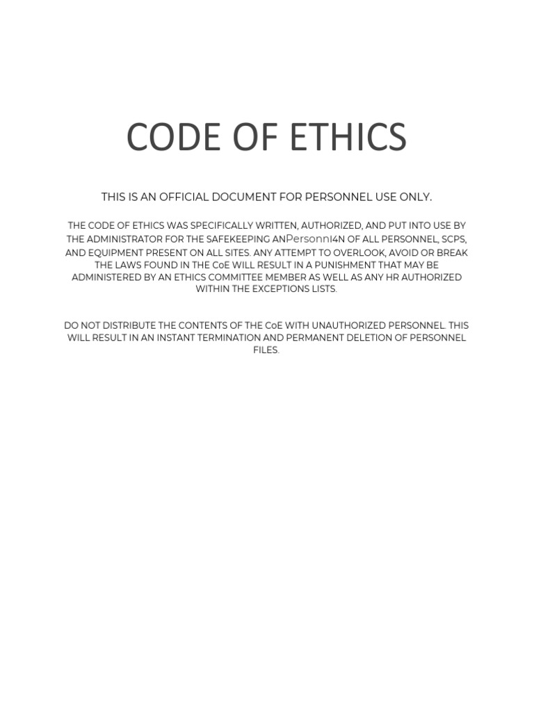 (SCPF) Code of Ethics - TEMP | PDF | Sanitization (Classified ...