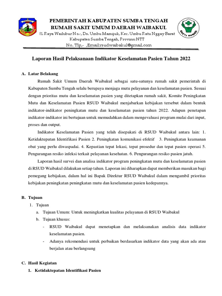 Laporan Indikator Keselamatan Pasien | PDF
