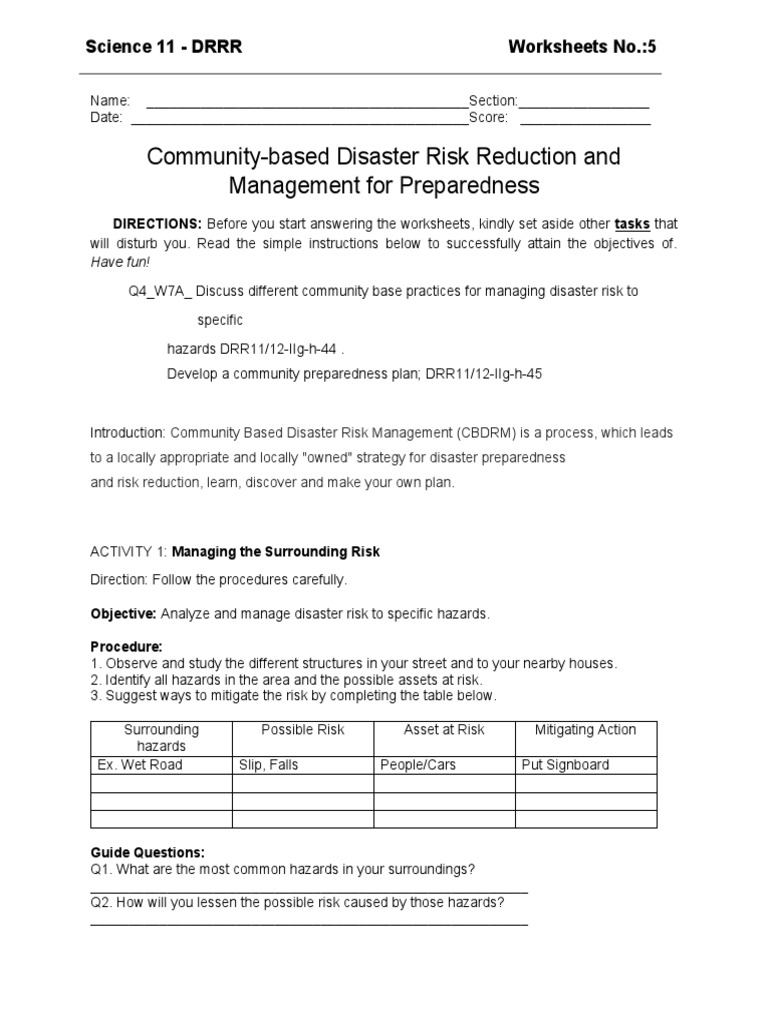 Division-Worksheets 5 DRRR | PDF | Emergency Management | Risk