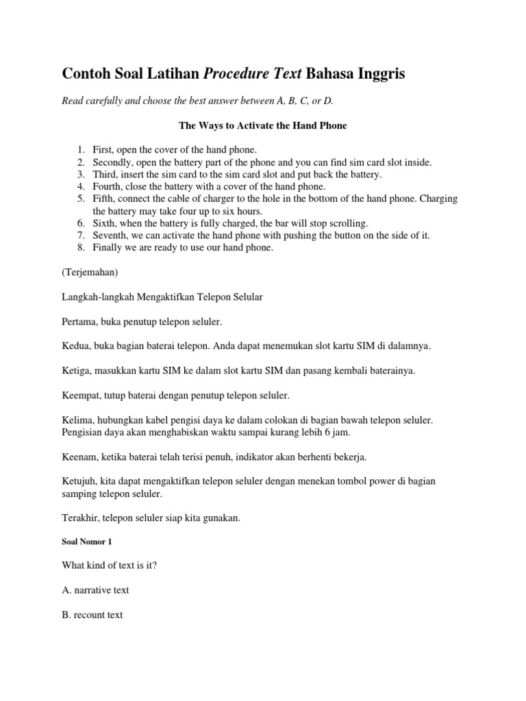 Contoh Soal Latihan Procedure Text Bahasa Inggris | PDF