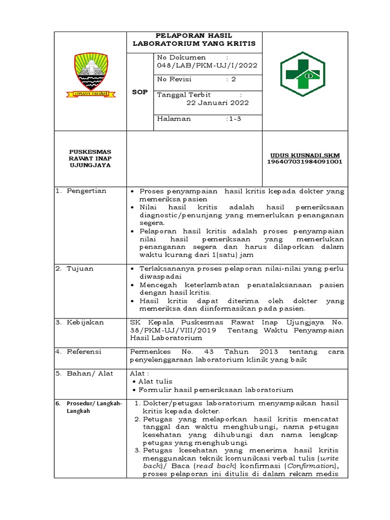 Pelaporan Hasil Laboratorium Kritis | PDF