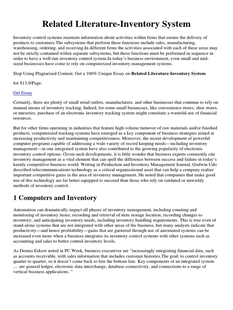 Related Literature-Inventory System | PDF | Warehouse | Inventory