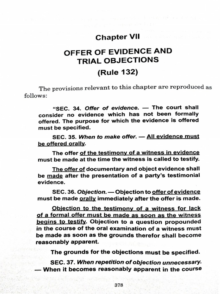 Offer of Evidence and Trial Objections | PDF | Witness | Testimony