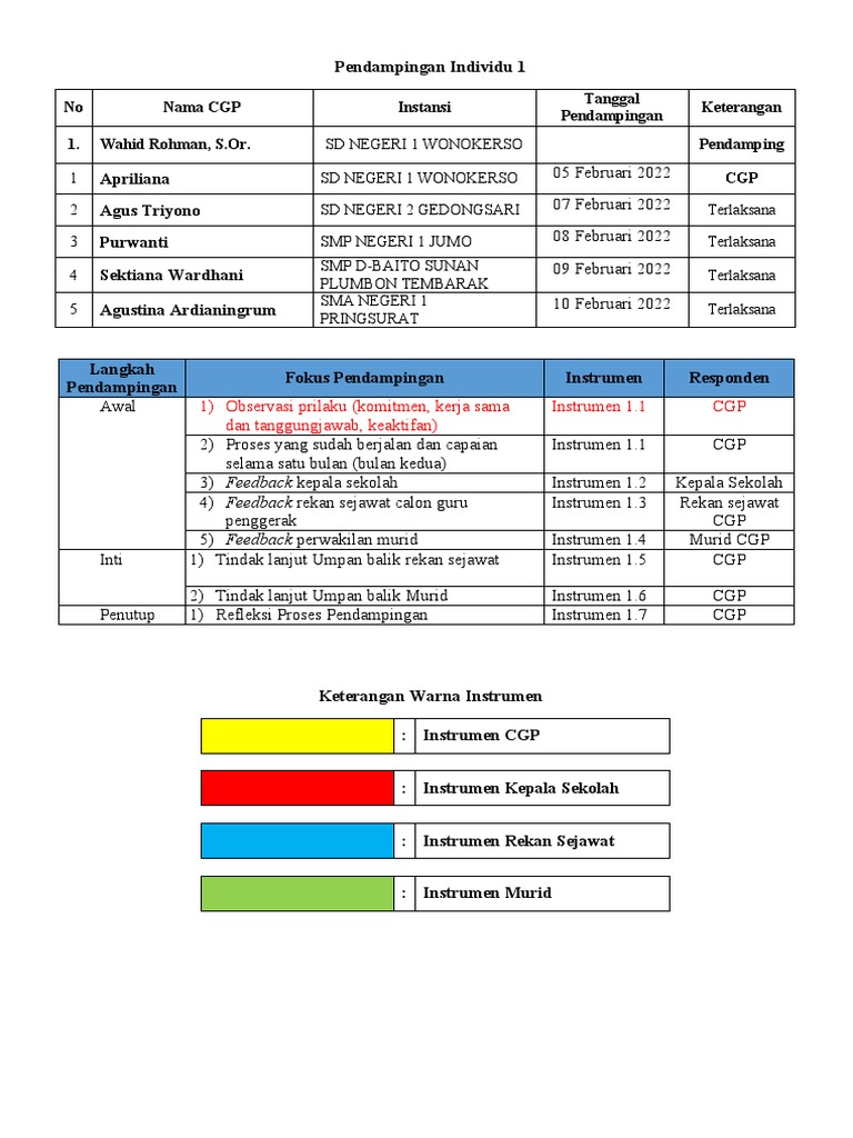 Instrumen Pendampingan Individu 1 CGP | PDF