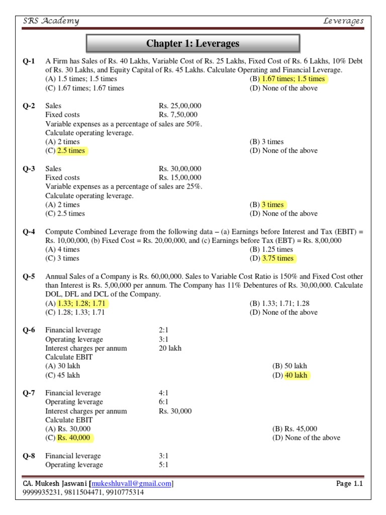 Chapter 1 Leverages | PDF | Capital Structure | Financial Markets